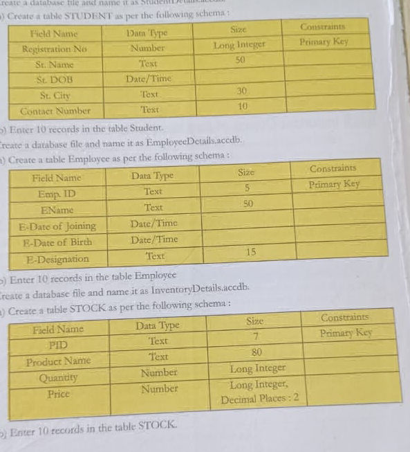 a) Create a table STUDENT as per the | StudyX