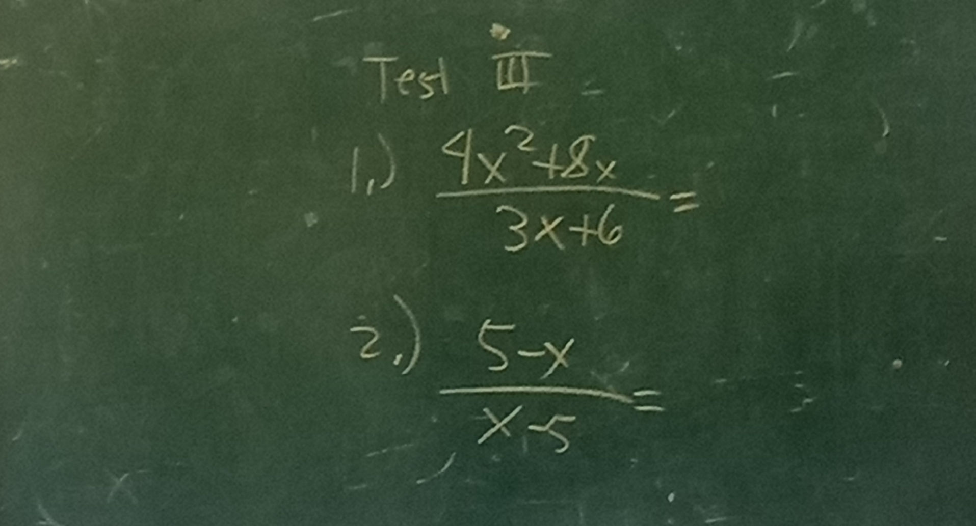 1.) {4x^2+8x}{3x+6} = 2.) {5-x}{x-5} = | StudyX