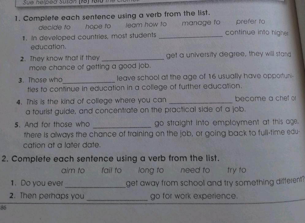 1. Complete each sentence using a verb from | StudyX