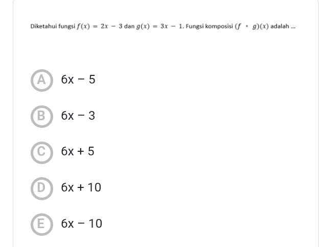 Diketahui fungsi $f(x) = 2x - 3$ dan $g(x) = | StudyX