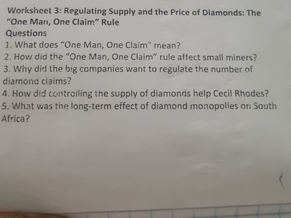 1. What does "One Man, One Claim" mean? 2. | StudyX