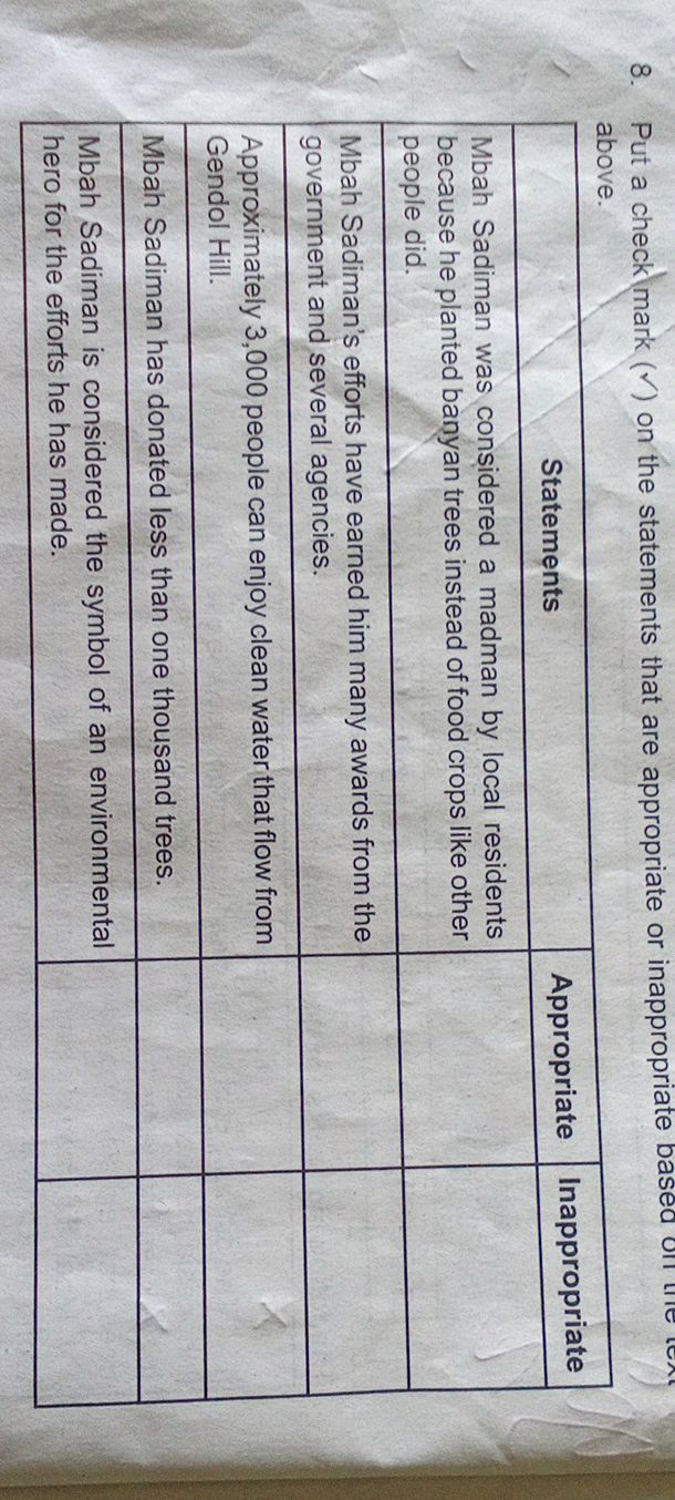 8. Put a check mark $( )$ on the statements | StudyX