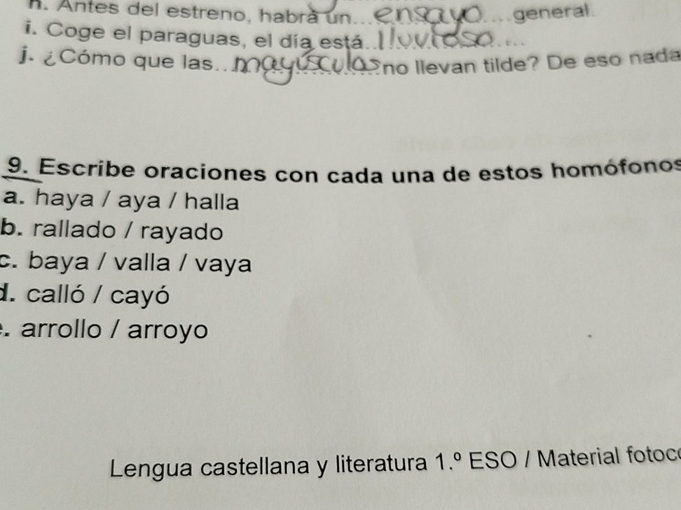 9. Escribe oraciones con cada una de estos | StudyX