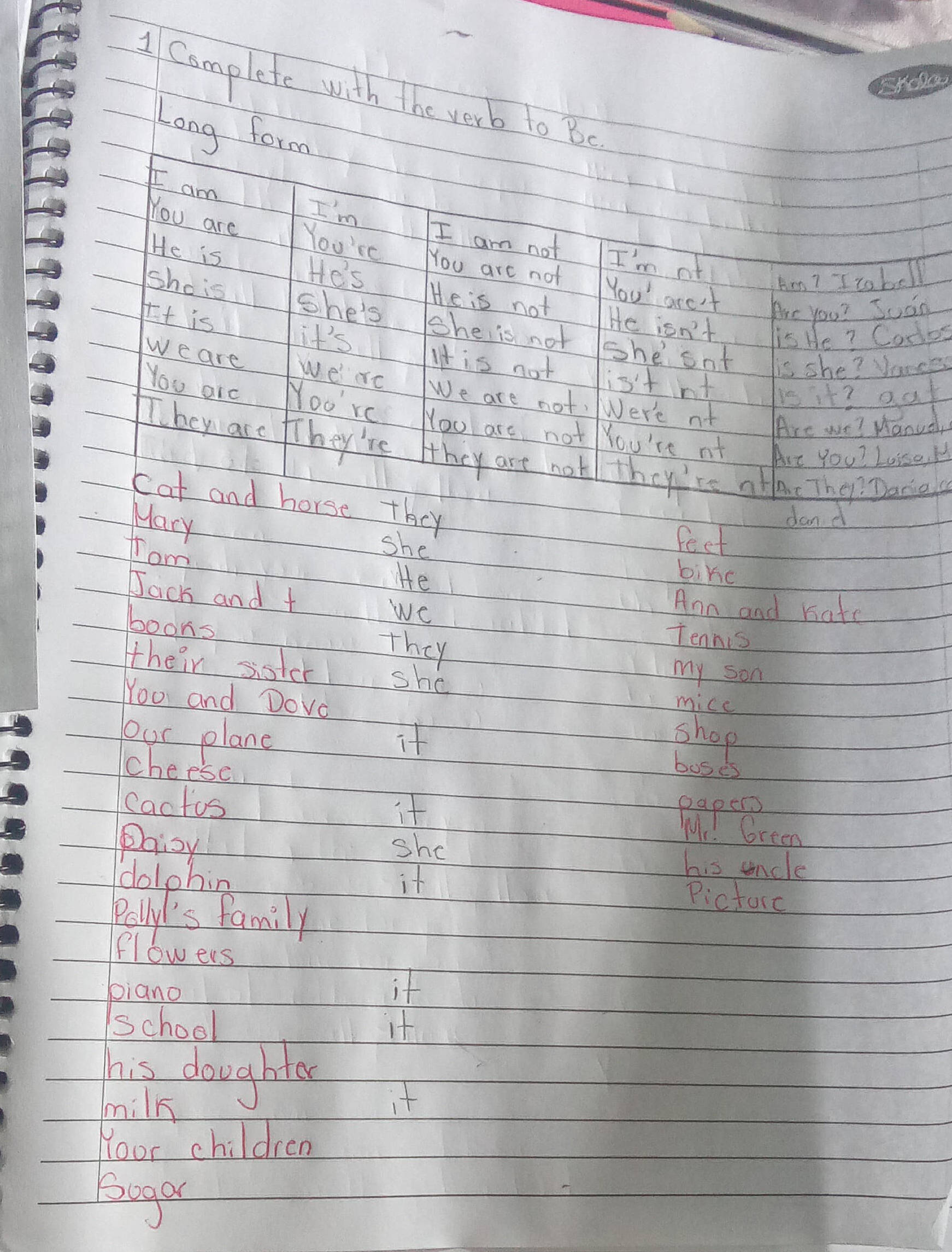 1 Complete with the verb to Be. Long form | StudyX