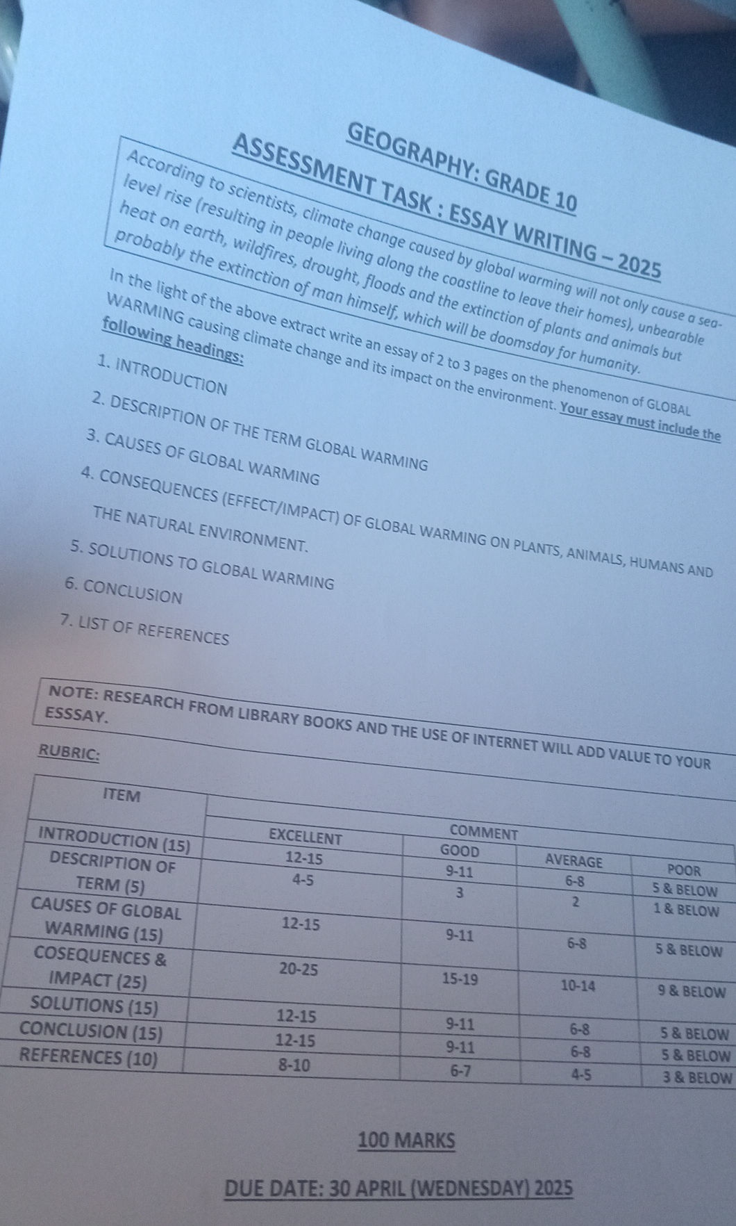 GEOGRAPHY: GRADE 10 ASSESSMENT TASK : ESSAY | StudyX