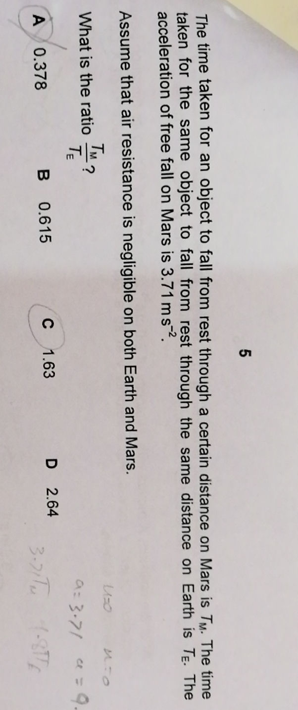 The time taken for an object to fall from | StudyX