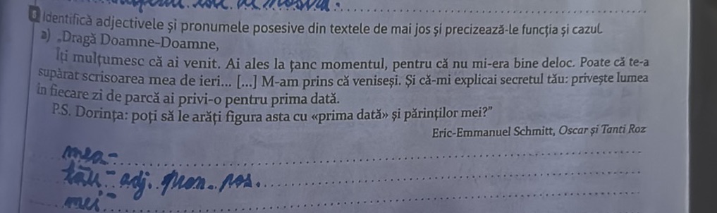 Identifică adjectivele și pronumele posesive | StudyX