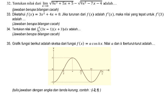 32. Tentukan nilai dari $_{x } {9x^2 + | StudyX