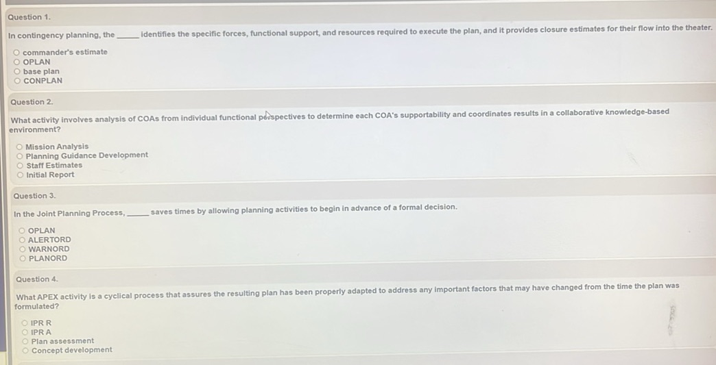 Question 1. In contingency planning, the | StudyX