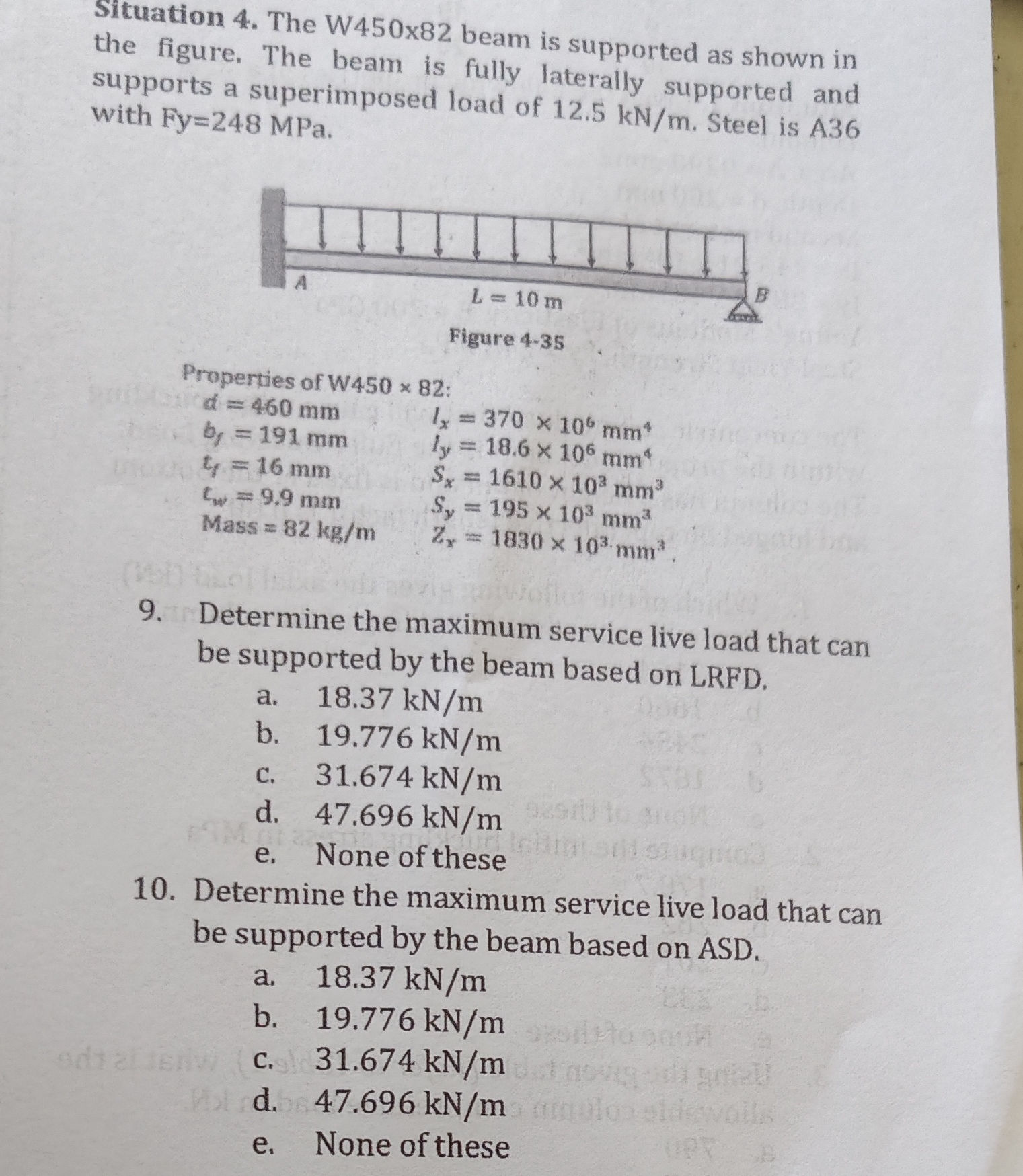 Situation 4. The W450x82 beam is supported | StudyX