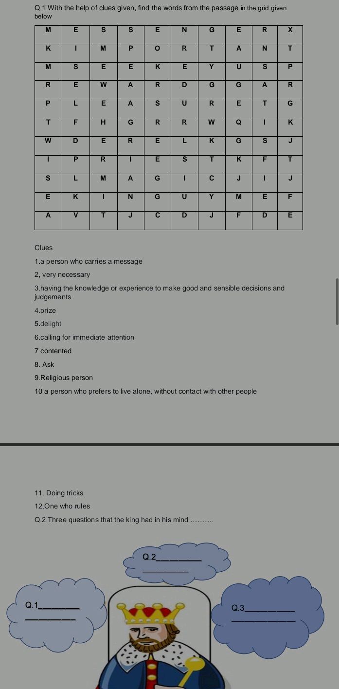 Q.1 With the help of clues given, find the | StudyX