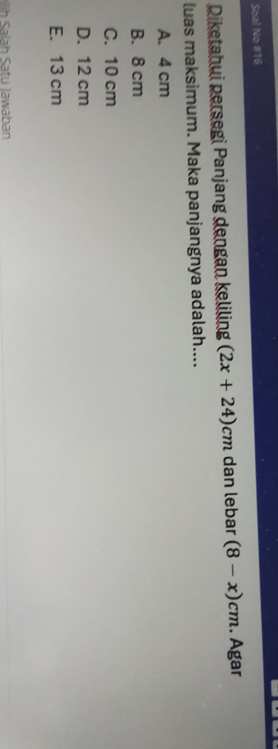 Diketahui persegi Panjang dengan keliling | StudyX