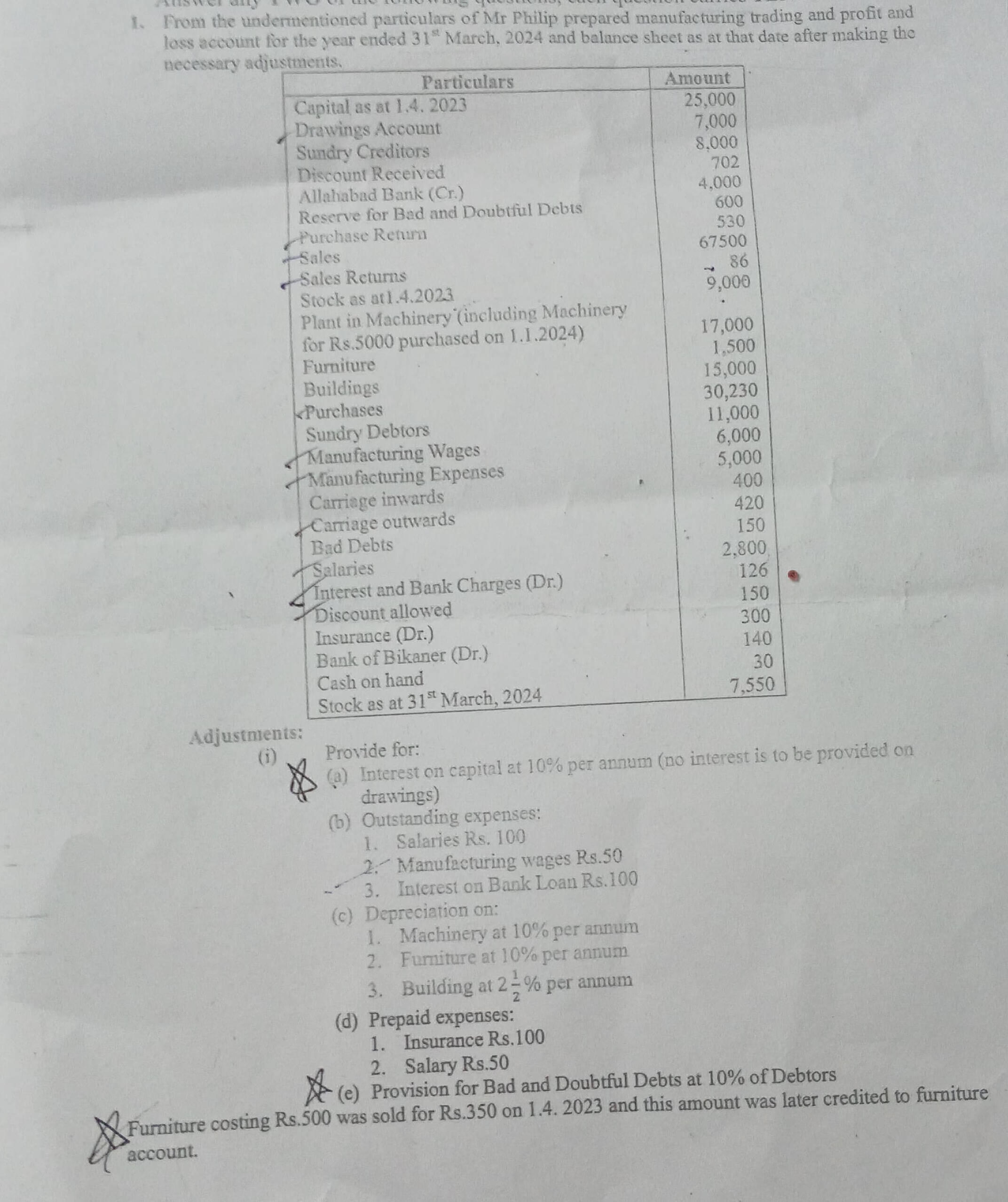 1. From the undermentioned particulars of Mr | StudyX