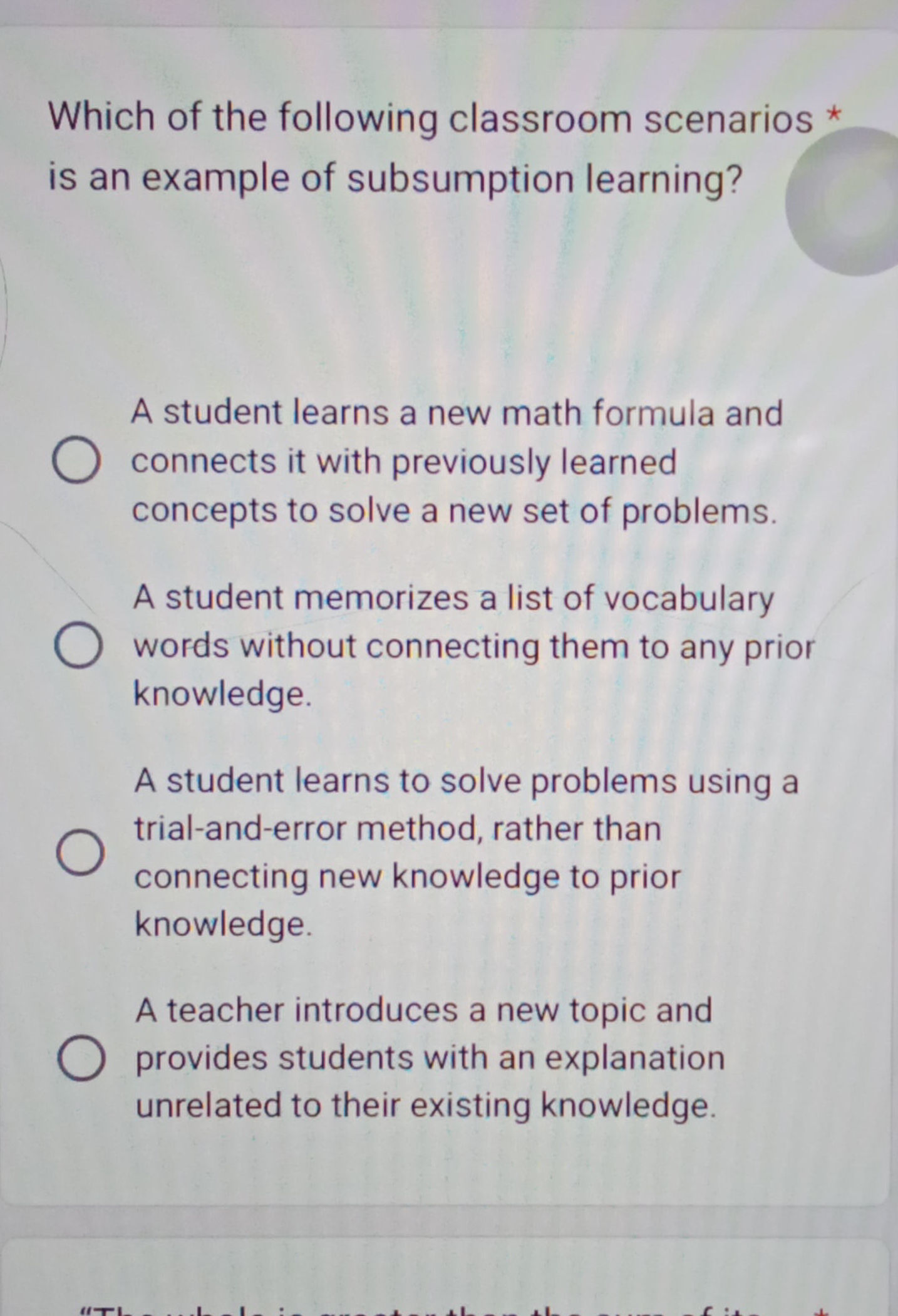 Which of the following classroom scenarios | StudyX