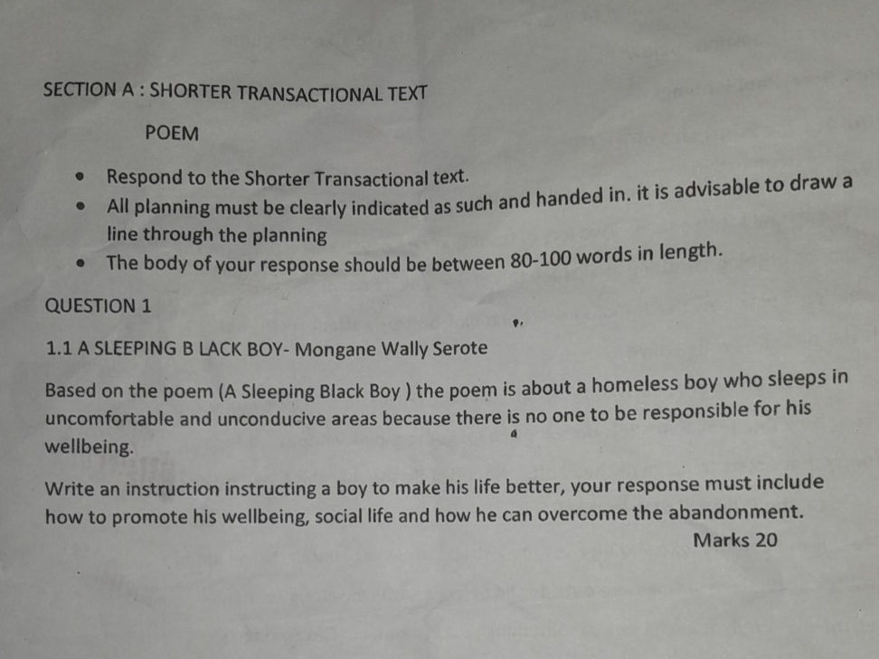 SECTION A: SHORTER TRANSACTIONAL TEXT POEM | StudyX