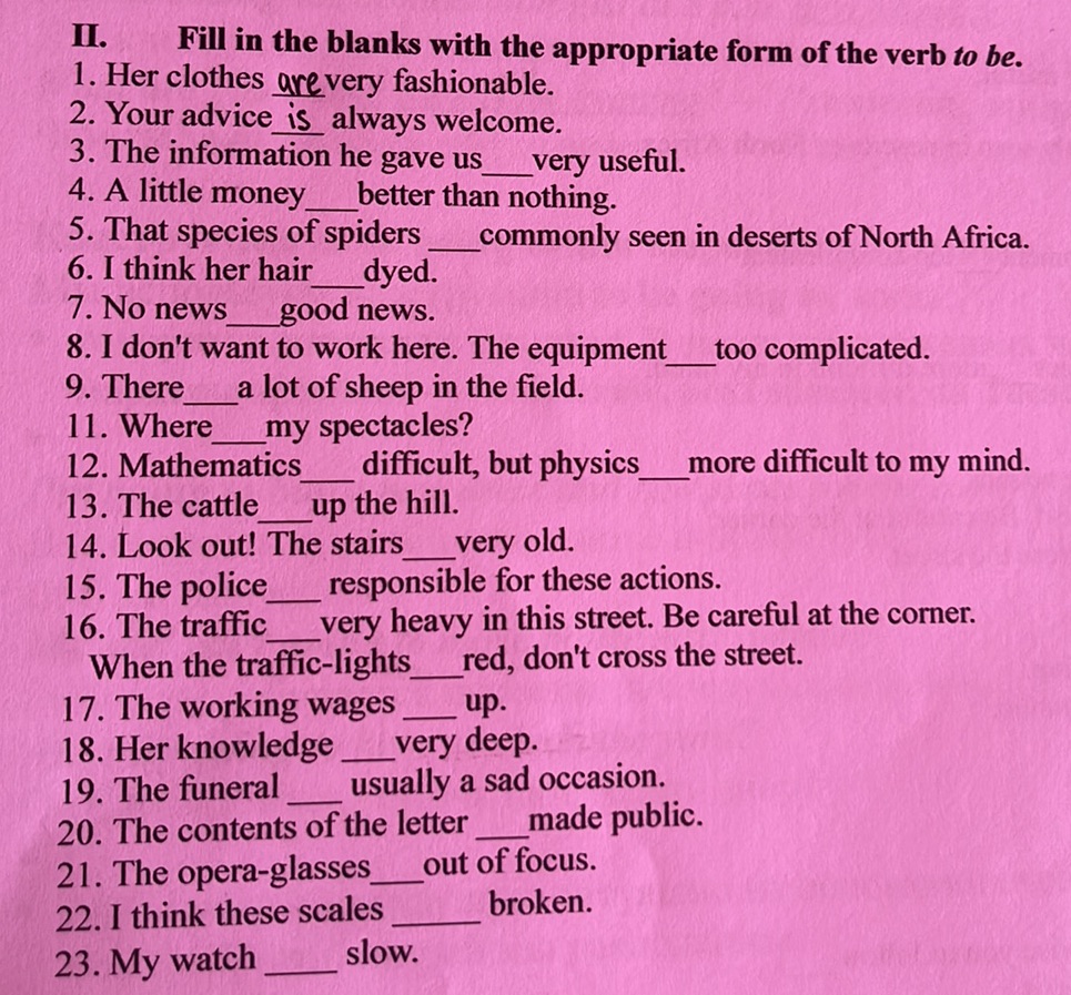 II. Fill in the blanks with the appropriate | StudyX