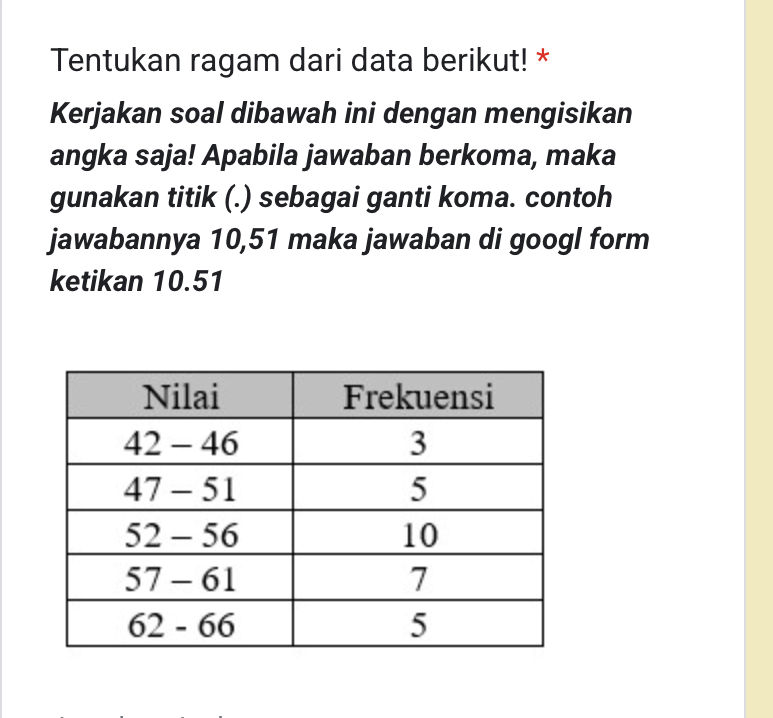 Tentukan ragam dari data berikut! * | StudyX