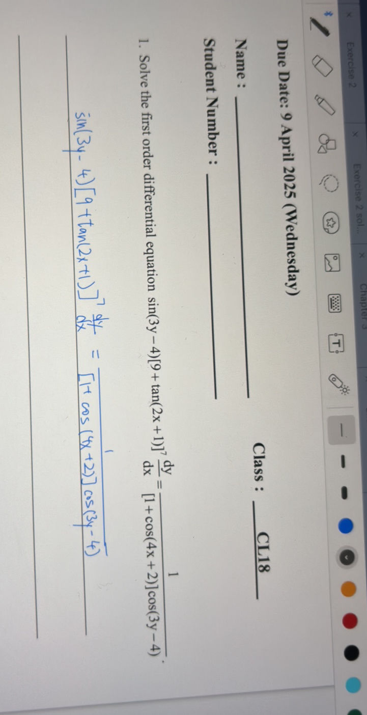 1. Solve the first order differential | StudyX