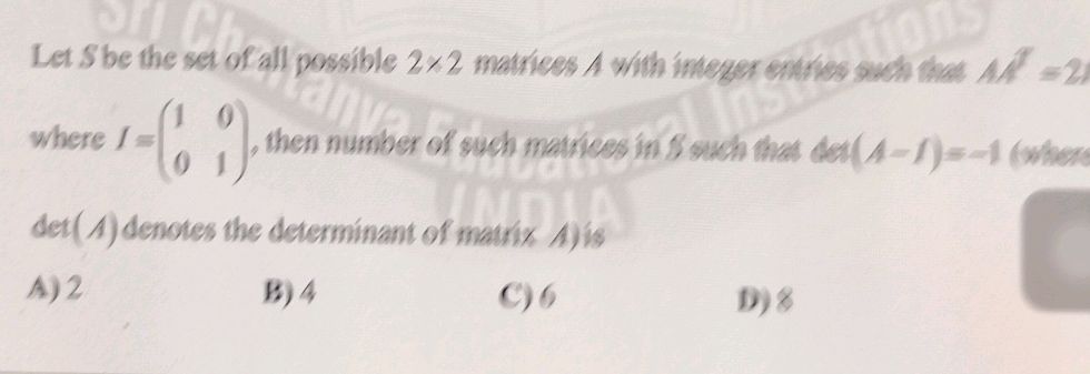Let S be the set of all possible 2x2 | StudyX