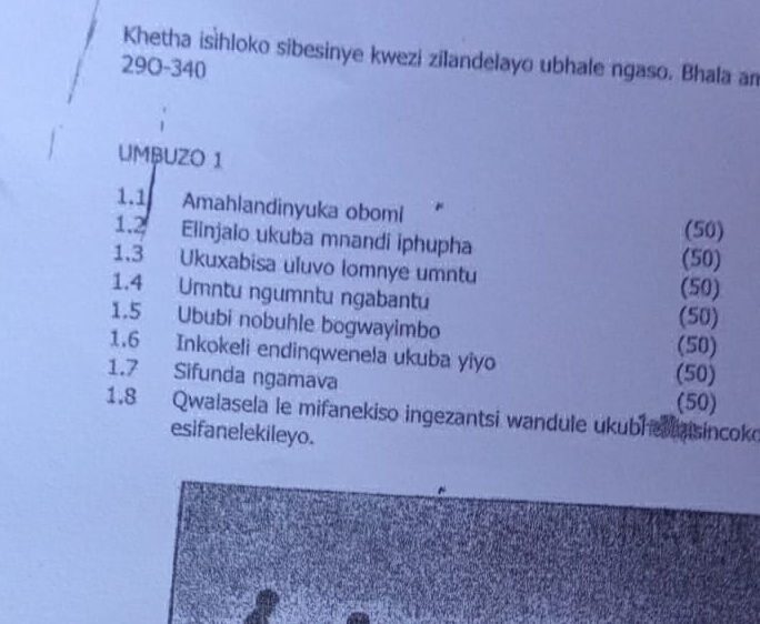 Khetha isihloko sibesinye kwezi zilandelayo | StudyX