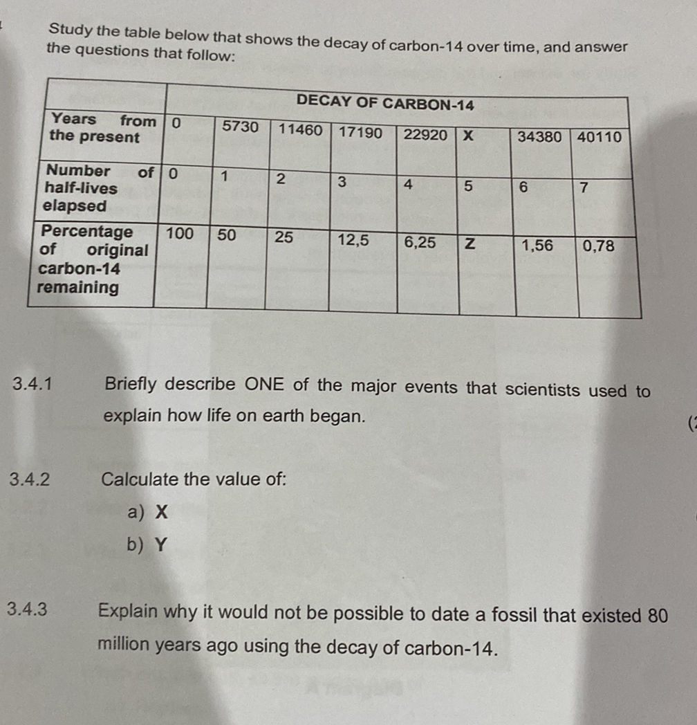 Study the table below that shows the decay | StudyX