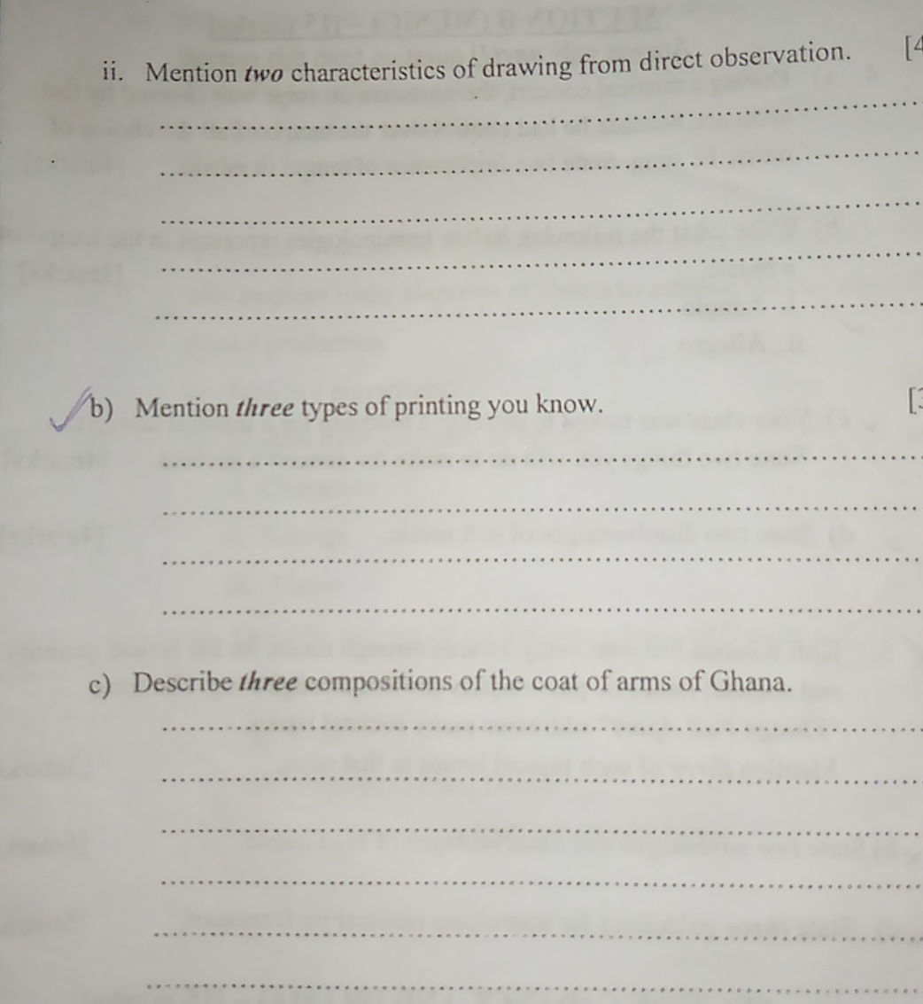 ii. Mention two characteristics of drawing | StudyX