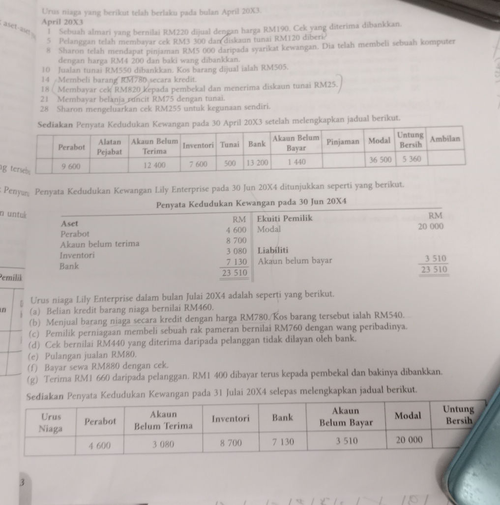 Sediakan Penyata Kedudukan Kewangan pada 30 | StudyX