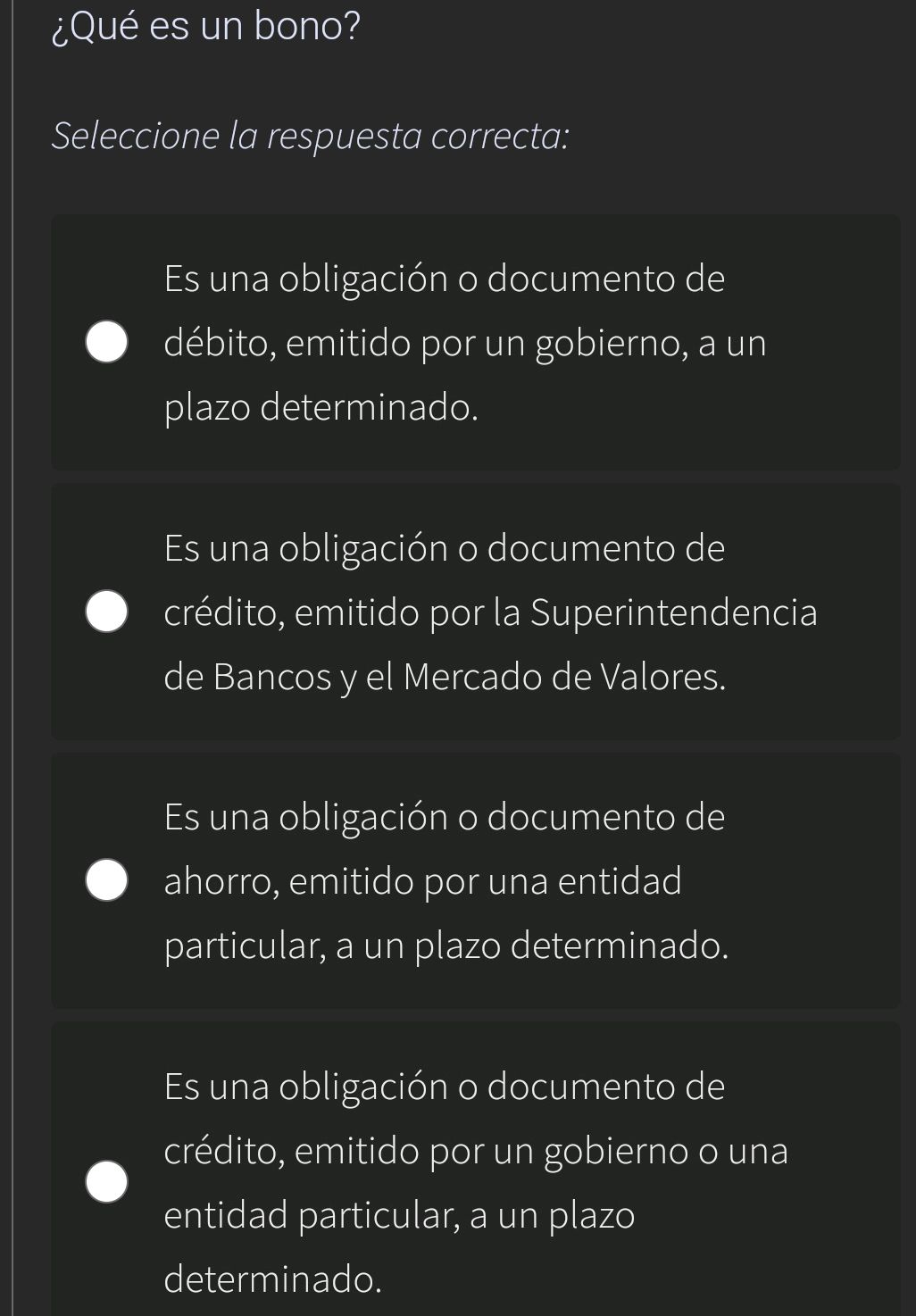 ¿Qué es un bono? Seleccione la respuesta | StudyX