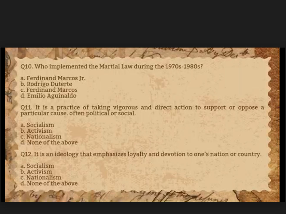 Q10. Who implemented the Martial Law during | StudyX