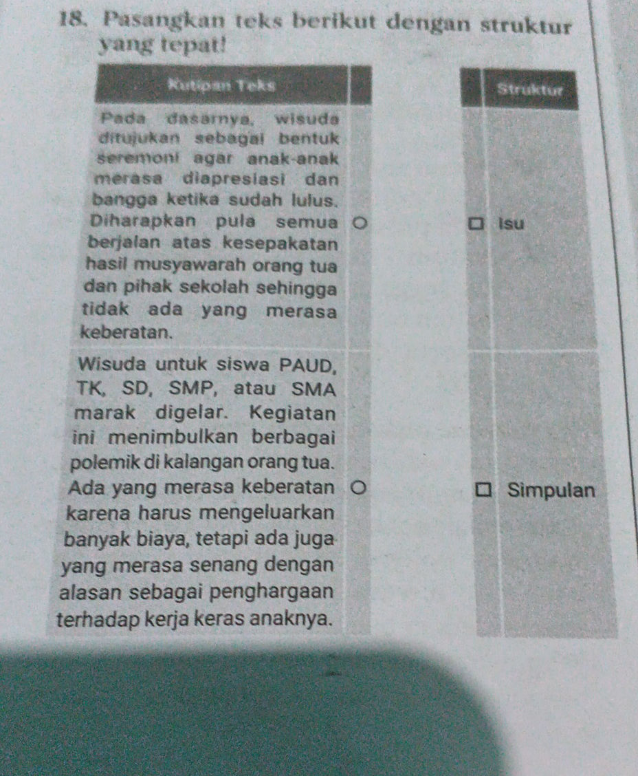 18. Pasangkan teks berikut dengan struktur | StudyX