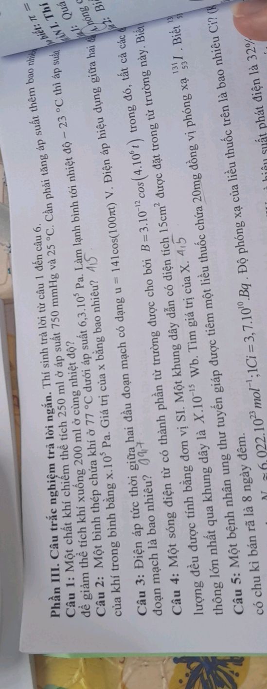 Phần III. Câu trắc nghiệm trả lời ngắn. Thí | StudyX