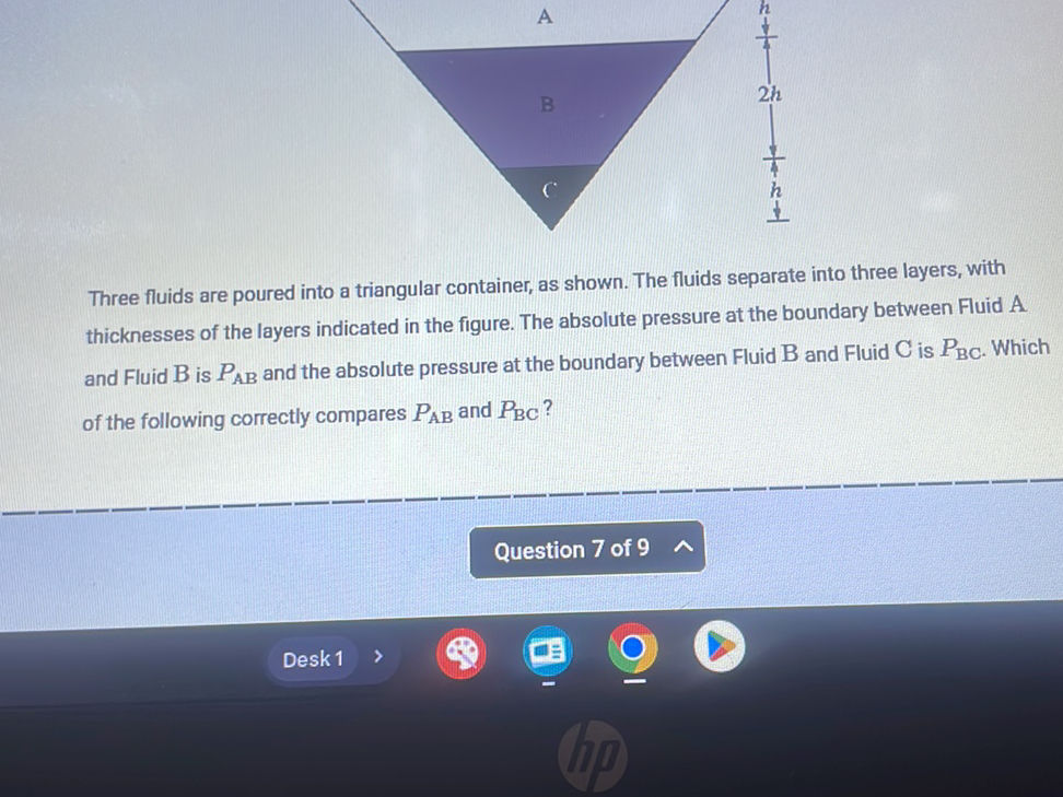 Three fluids are poured into a triangular | StudyX
