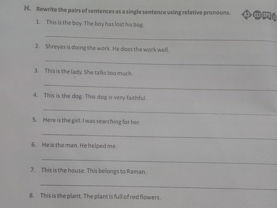 H. Rewrite the pairs of sentences as a | StudyX