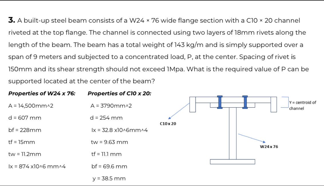 3. A built-up steel beam consists of a W24 x | StudyX