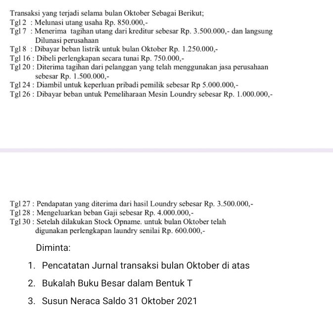 Transaksi yang terjadi selama bulan Oktober | StudyX