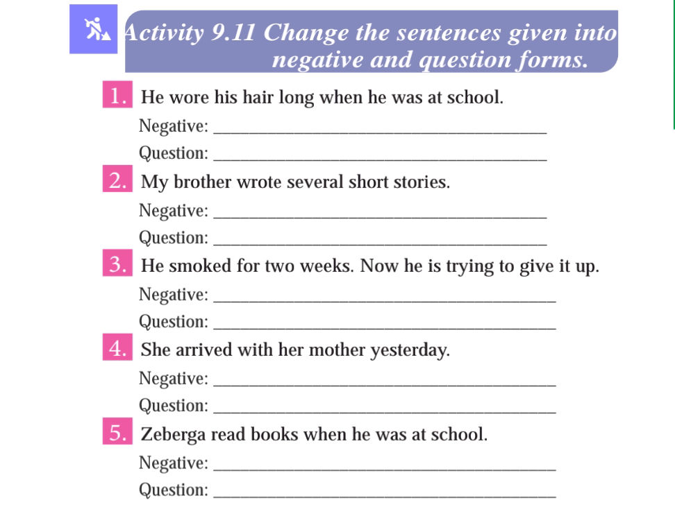 Activity 9.11 Change the sentences given | StudyX