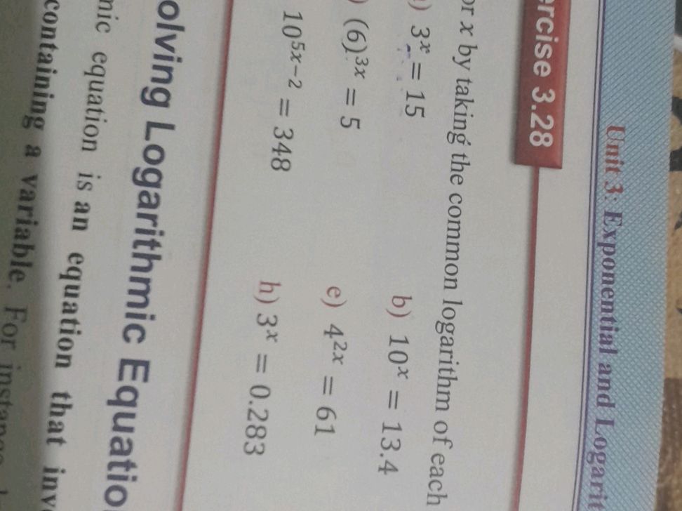 Solve for *x* by taking the common logarithm | StudyX