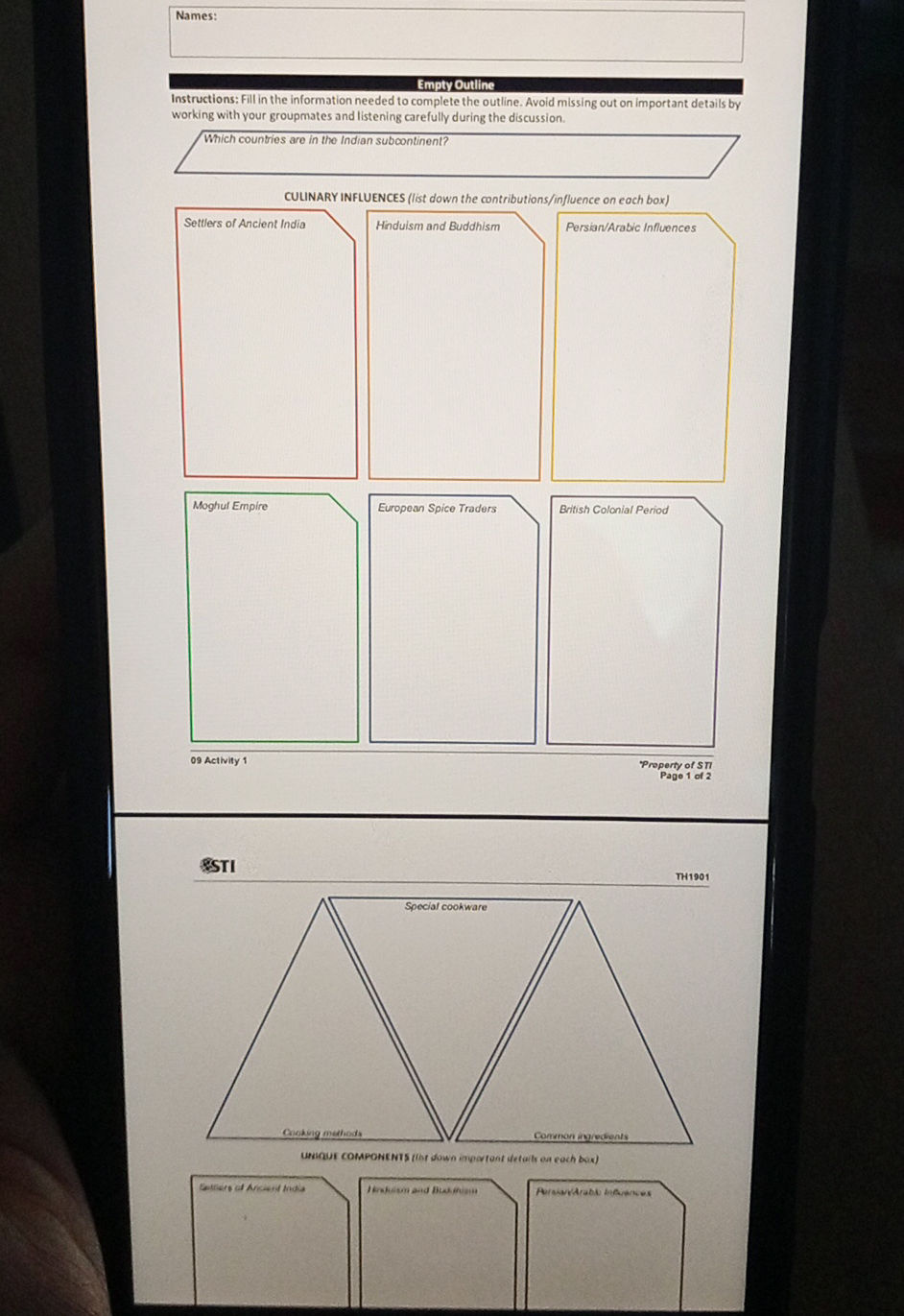 Names: Empty Outline Instructions: Fill in | StudyX
