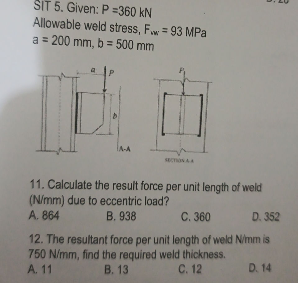 SIT 5. Given: P = 360 kN Allowable weld | StudyX