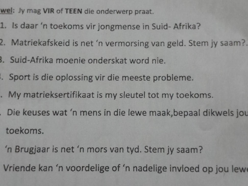 1. Is daar 'n toekoms vir jongmense in | StudyX