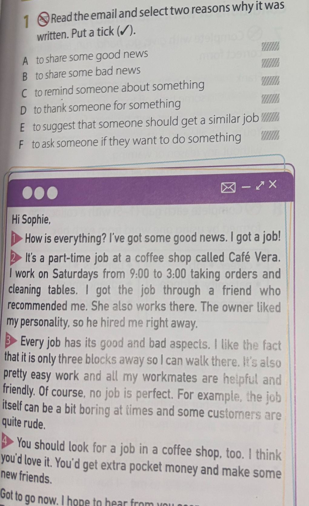 1 Read the email and select two reasons why | StudyX