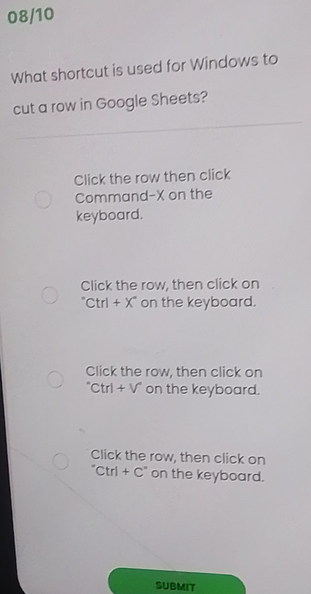What shortcut is used for Windows to cut a | StudyX