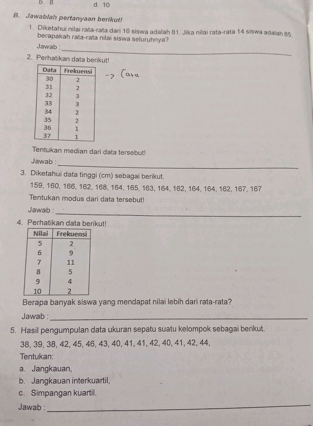 1. Diketahui nilai rata-rata dari 16 siswa | StudyX