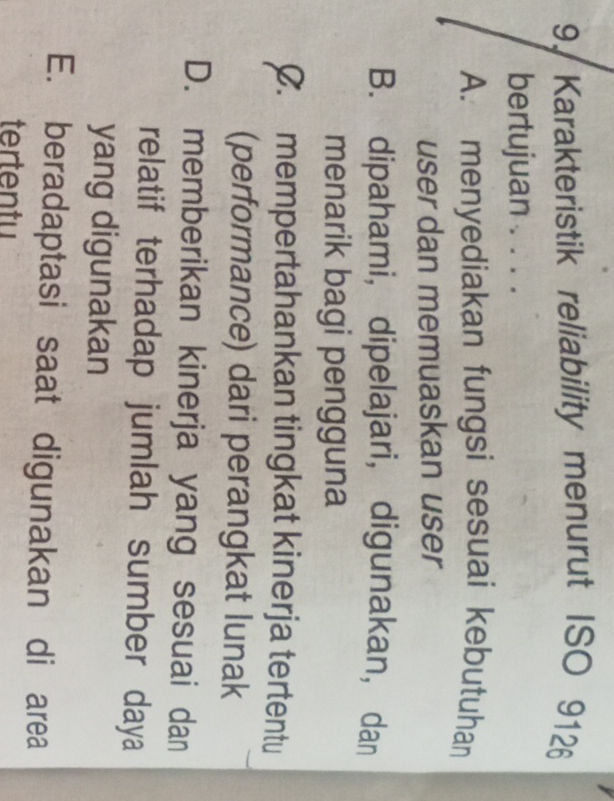 9. Karakteristik reliability menurut ISO | StudyX