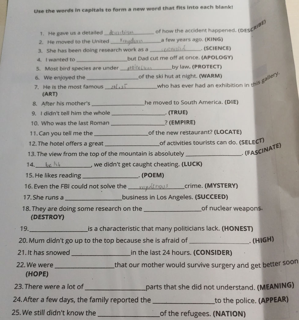 Use the words in capitals to form a new word | StudyX