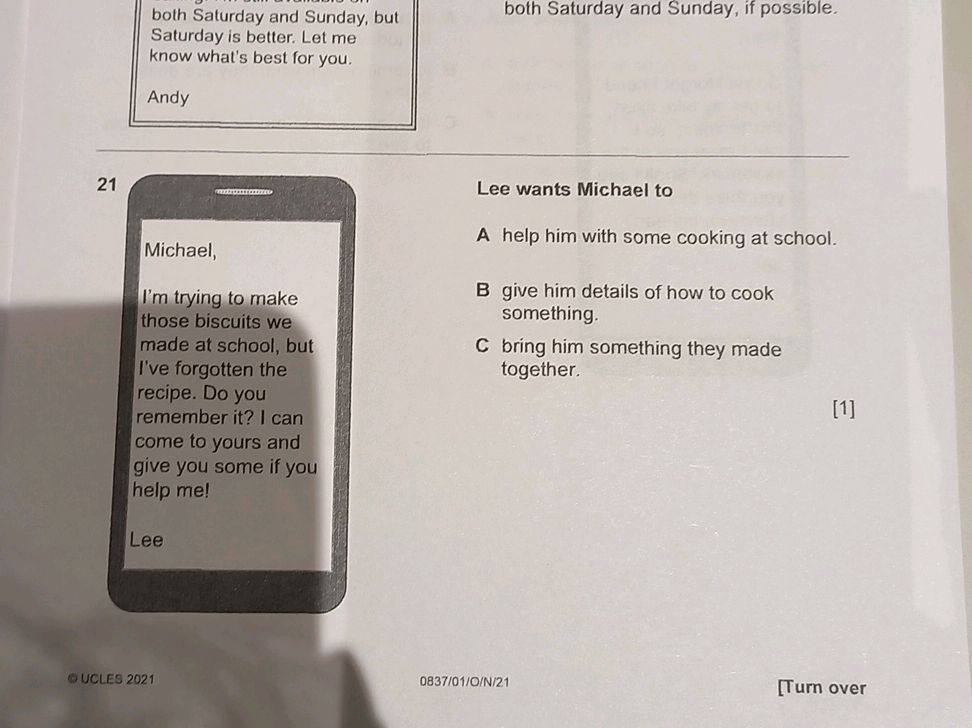 Lee wants Michael to A help him with some | StudyX