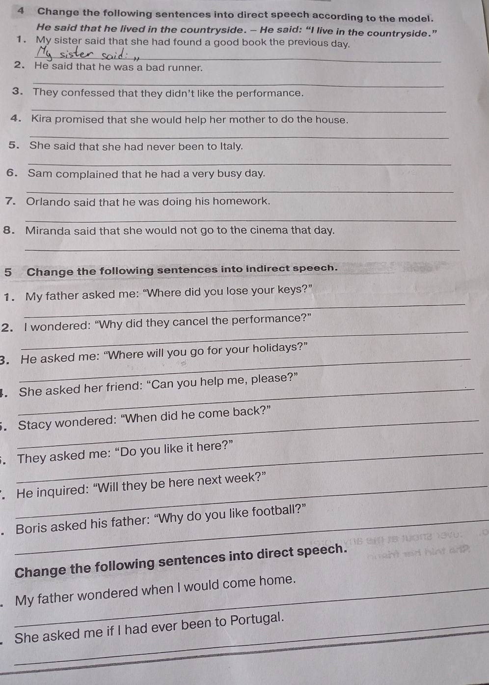 4 Change the following sentences into direct | StudyX