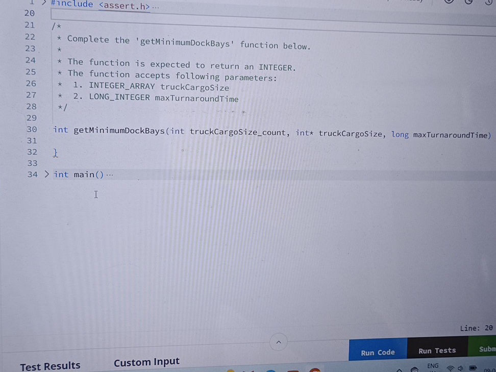 Complete the 'getMinimumDockBays' function | StudyX
