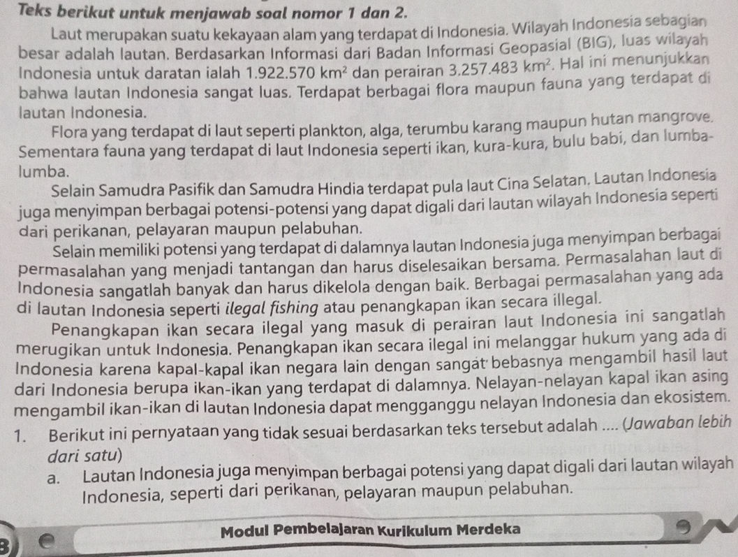 1. Berikut ini pernyataan yang tidak sesuai | StudyX