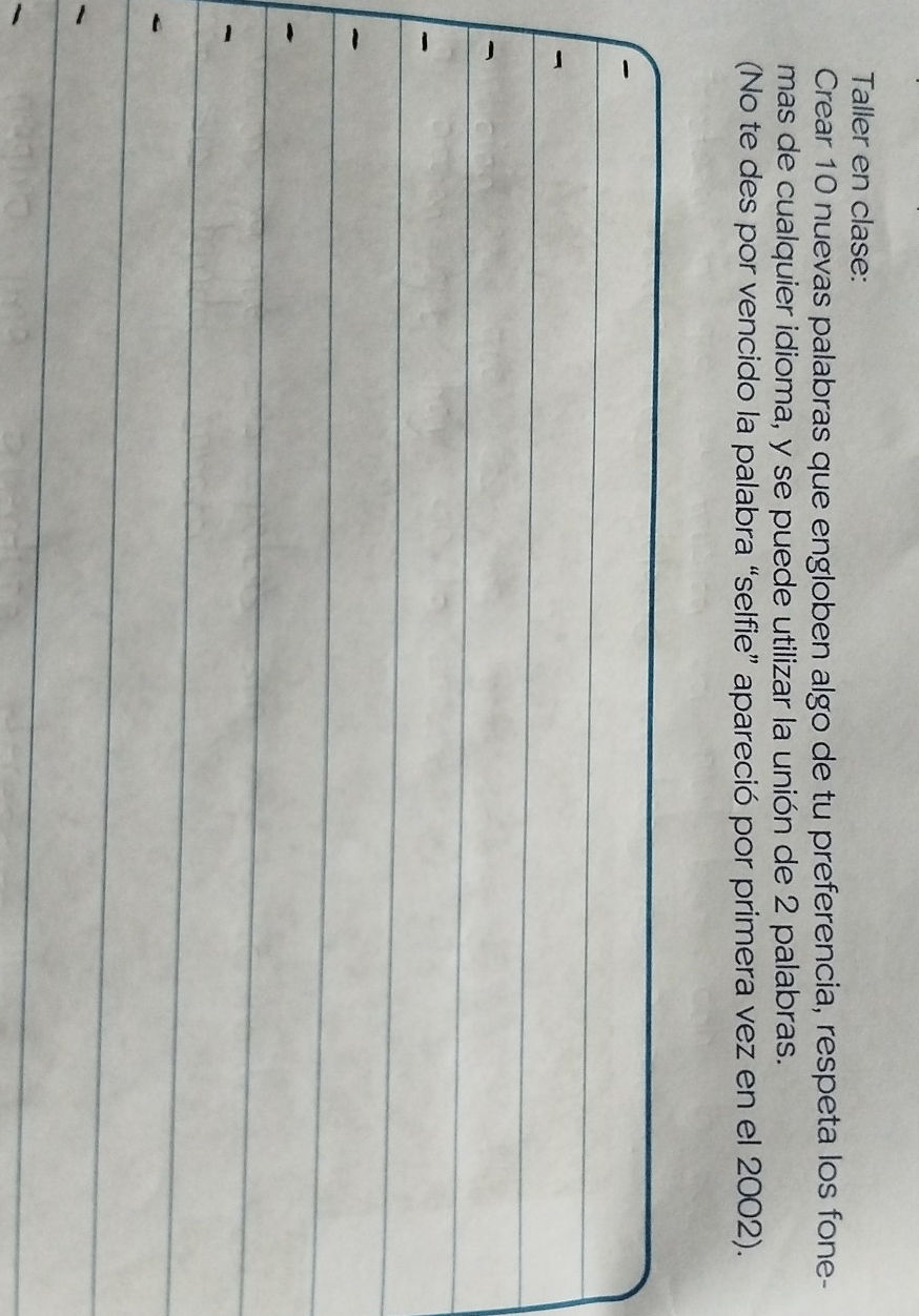 Taller en clase: Crear 10 nuevas palabras | StudyX